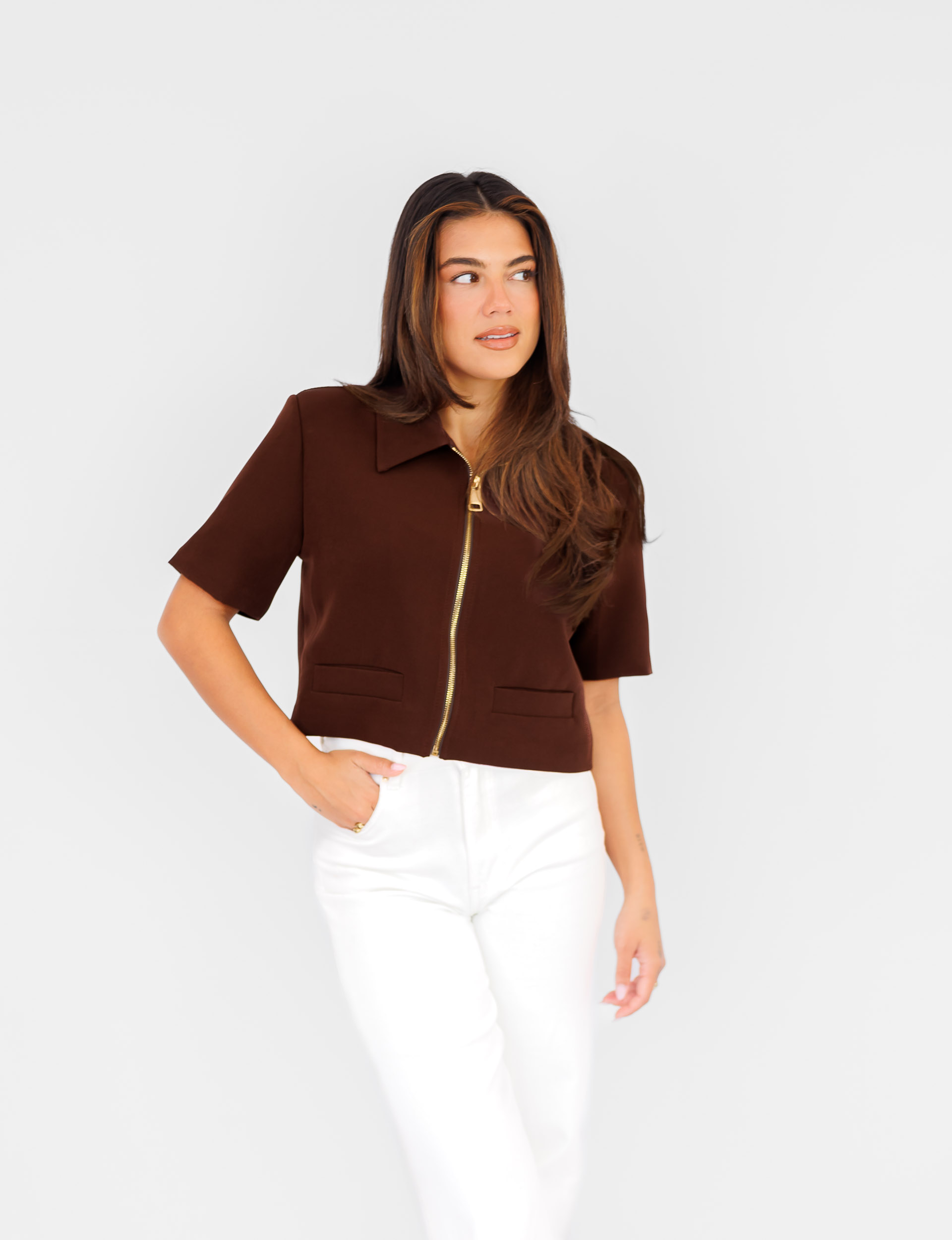 Jada top bruin | Bruine top met rits | Memali